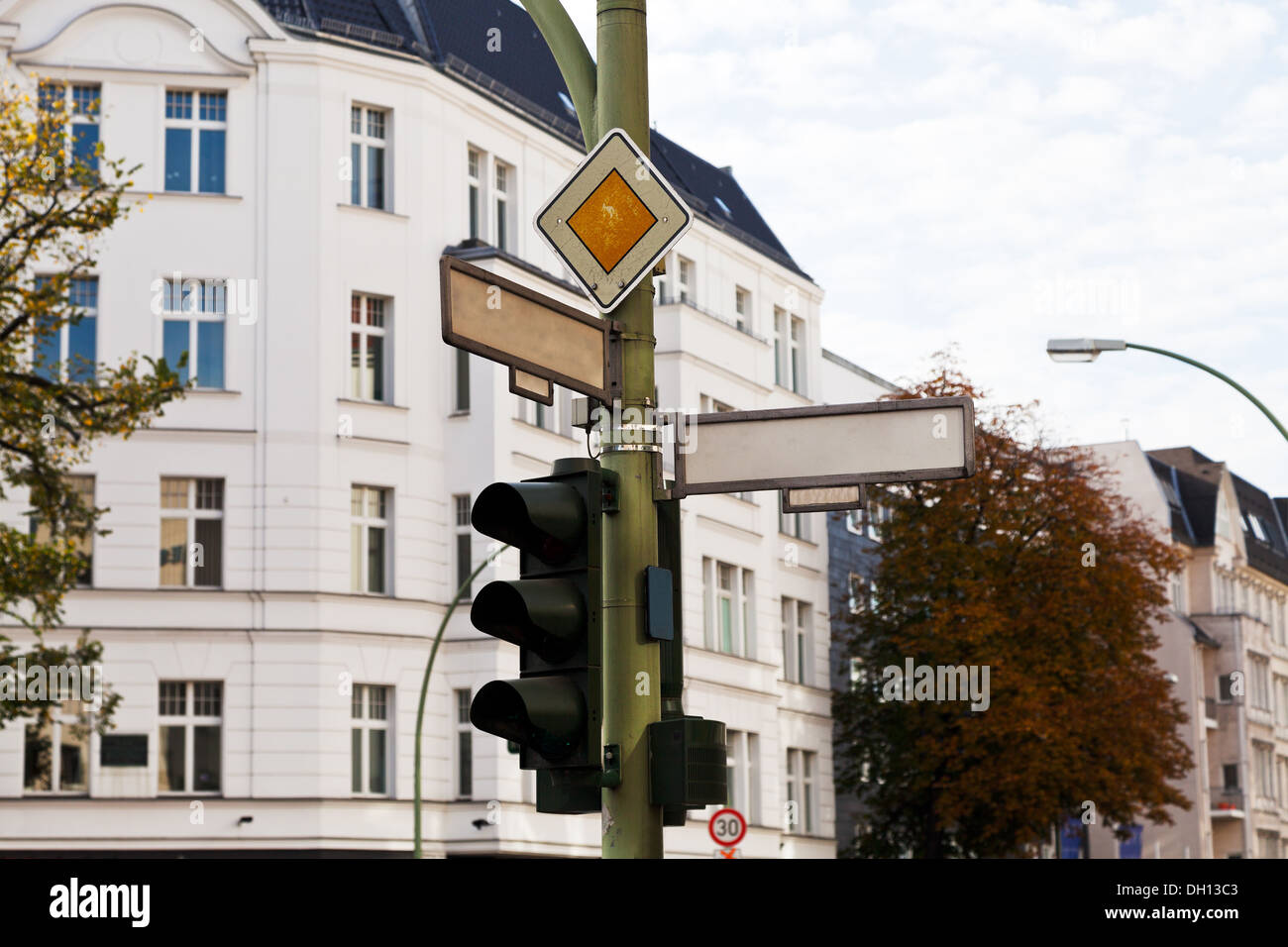 traffic light, crossroad and street pointer in Berlin Stock Photo - Alamy