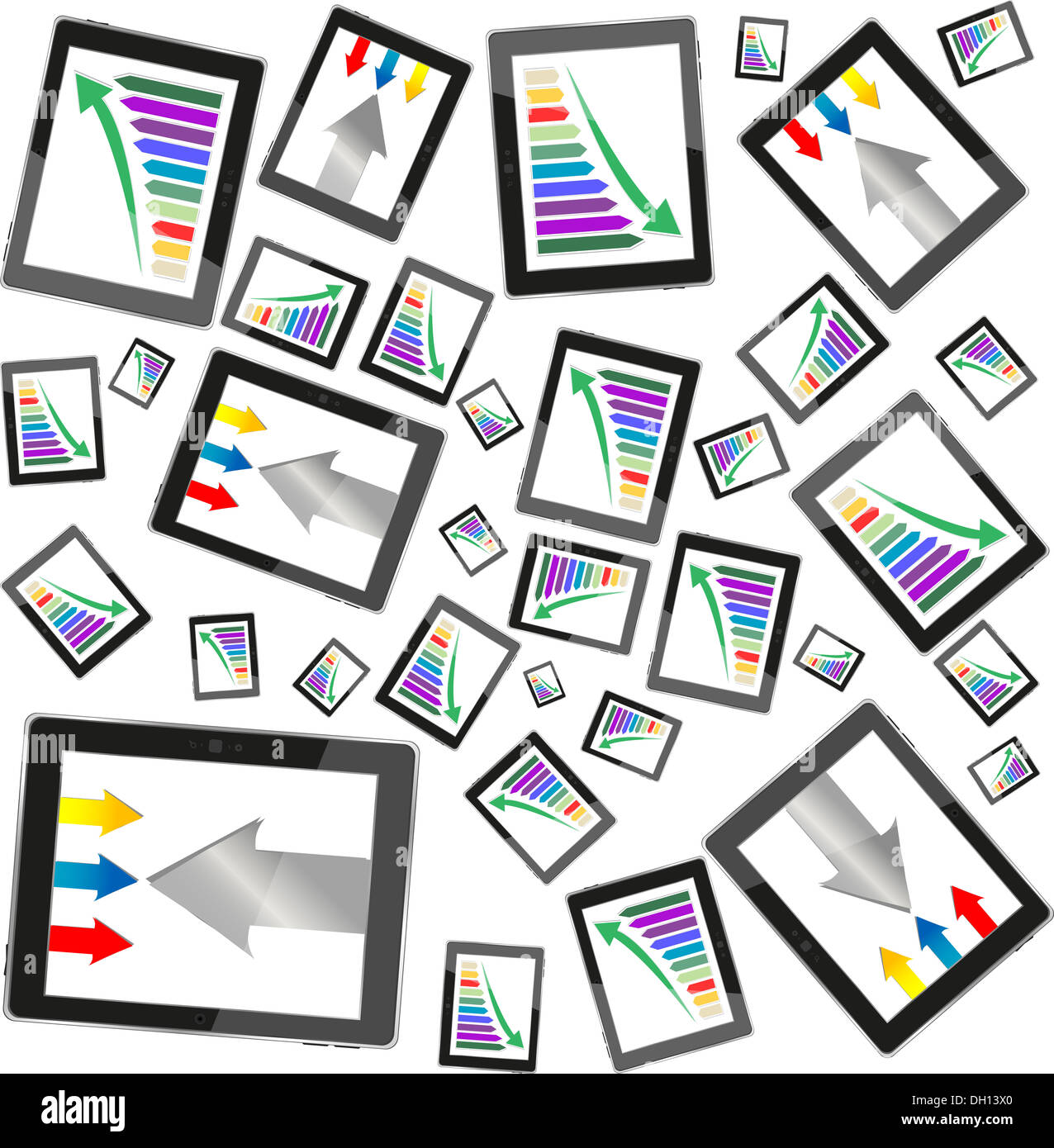 Set of tablet pc computers with arrows isolated on white background ...