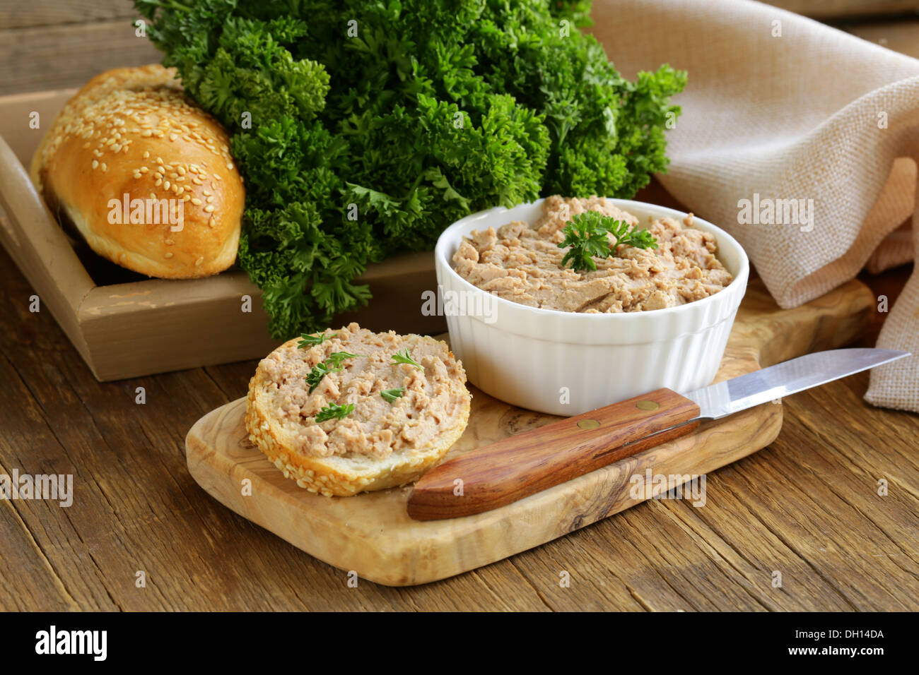 homemade meat snack chicken liver pate with parsley Stock Photo - Alamy