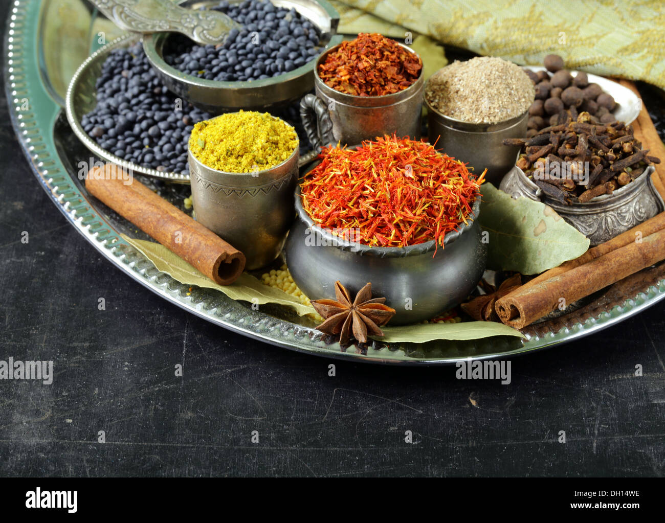 collection of various spices (paprika, turmeric, pepper, aniseed ...
