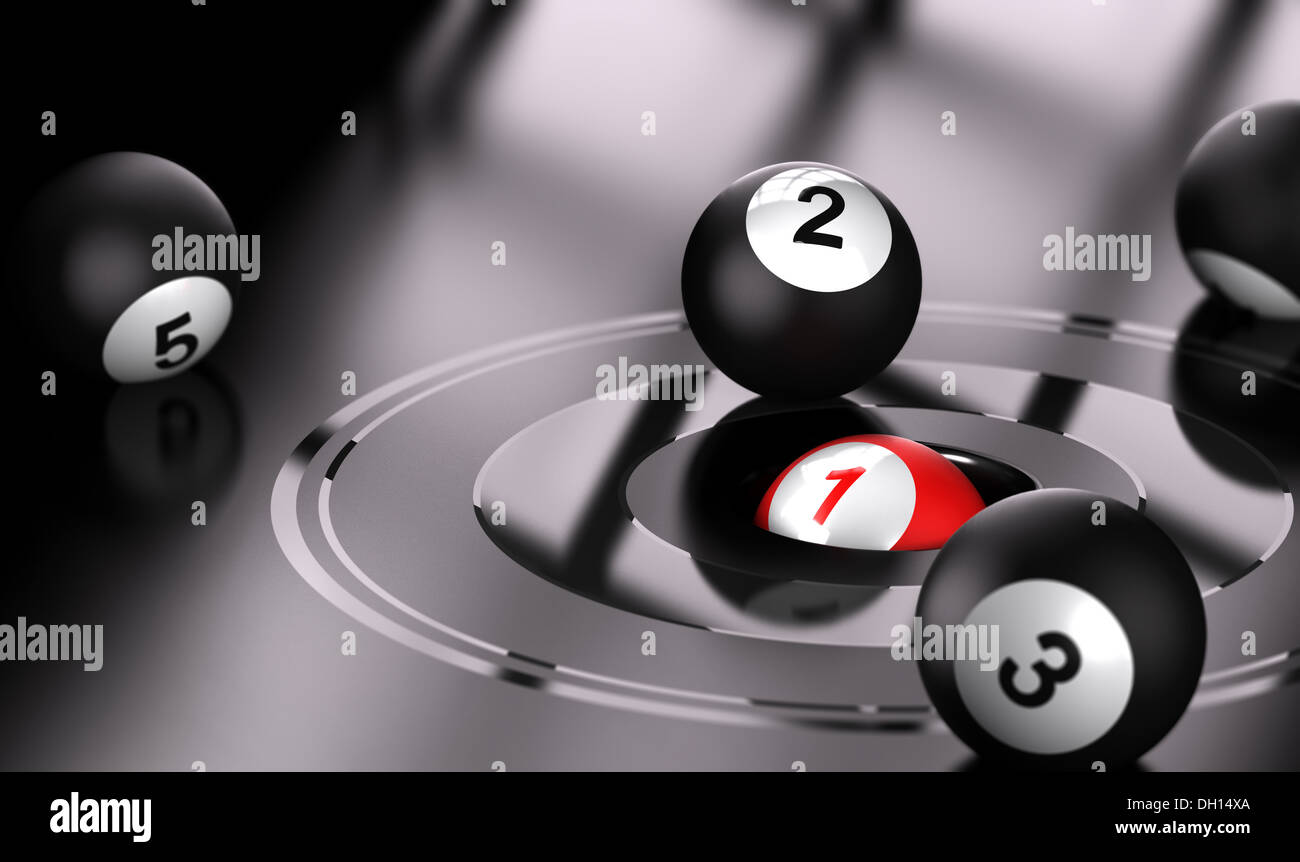 Red ball with the number one in the center of bullseye with black balls ...