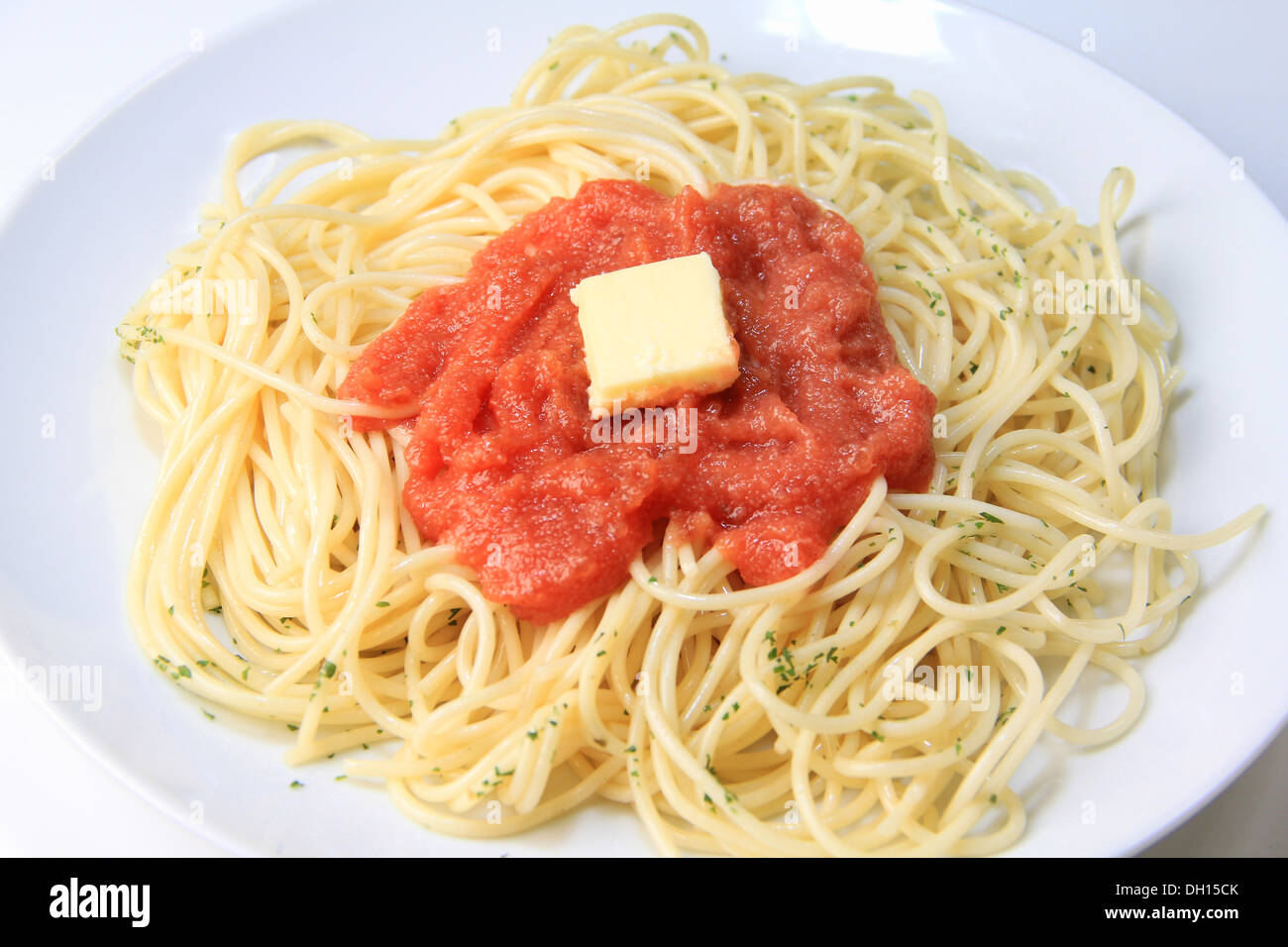 Spaghetti with cod roe sauce Stock Photo - Alamy