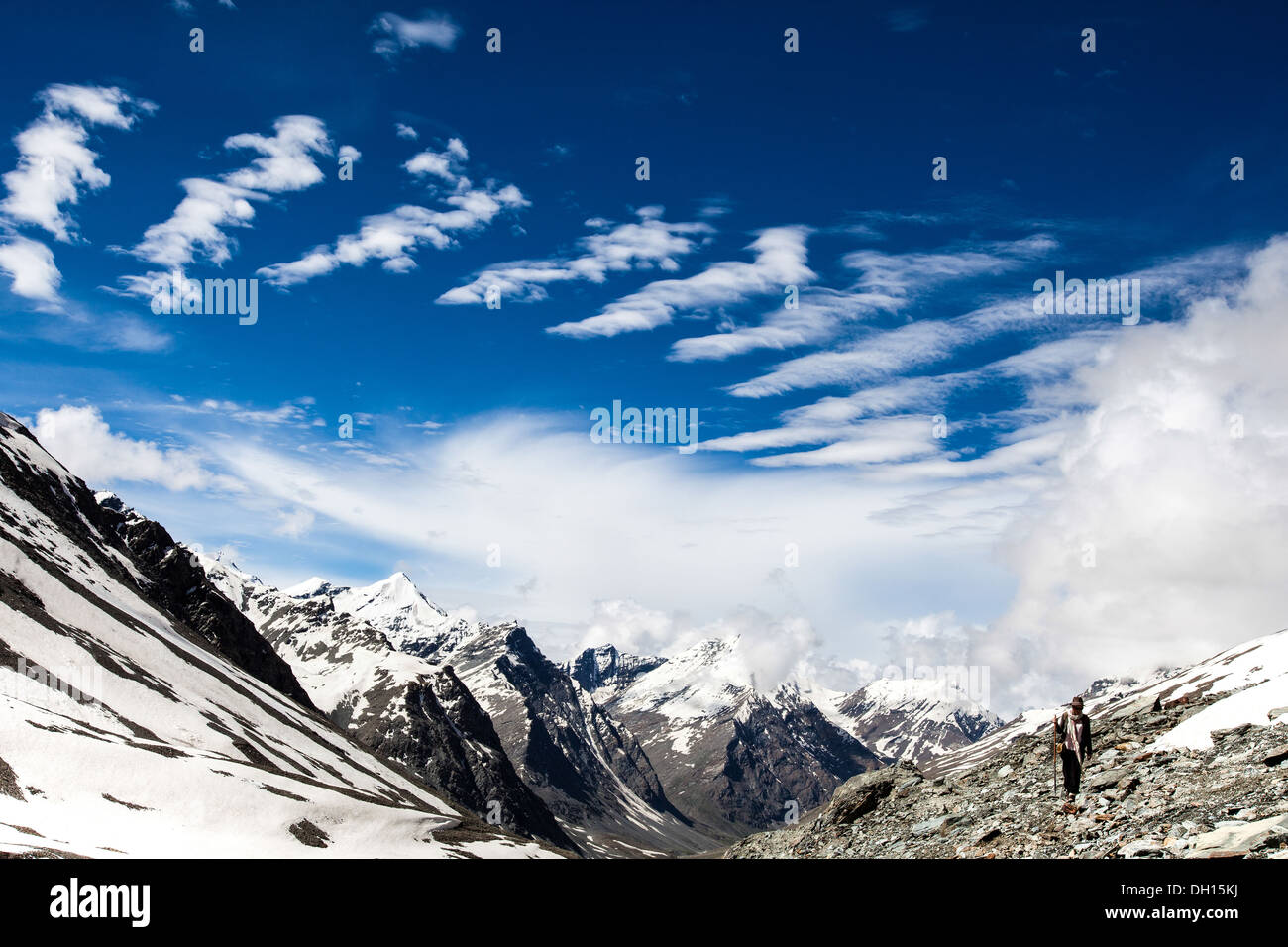 A Trekker walk towards Shingo La pass from Manali on a trek in the ...