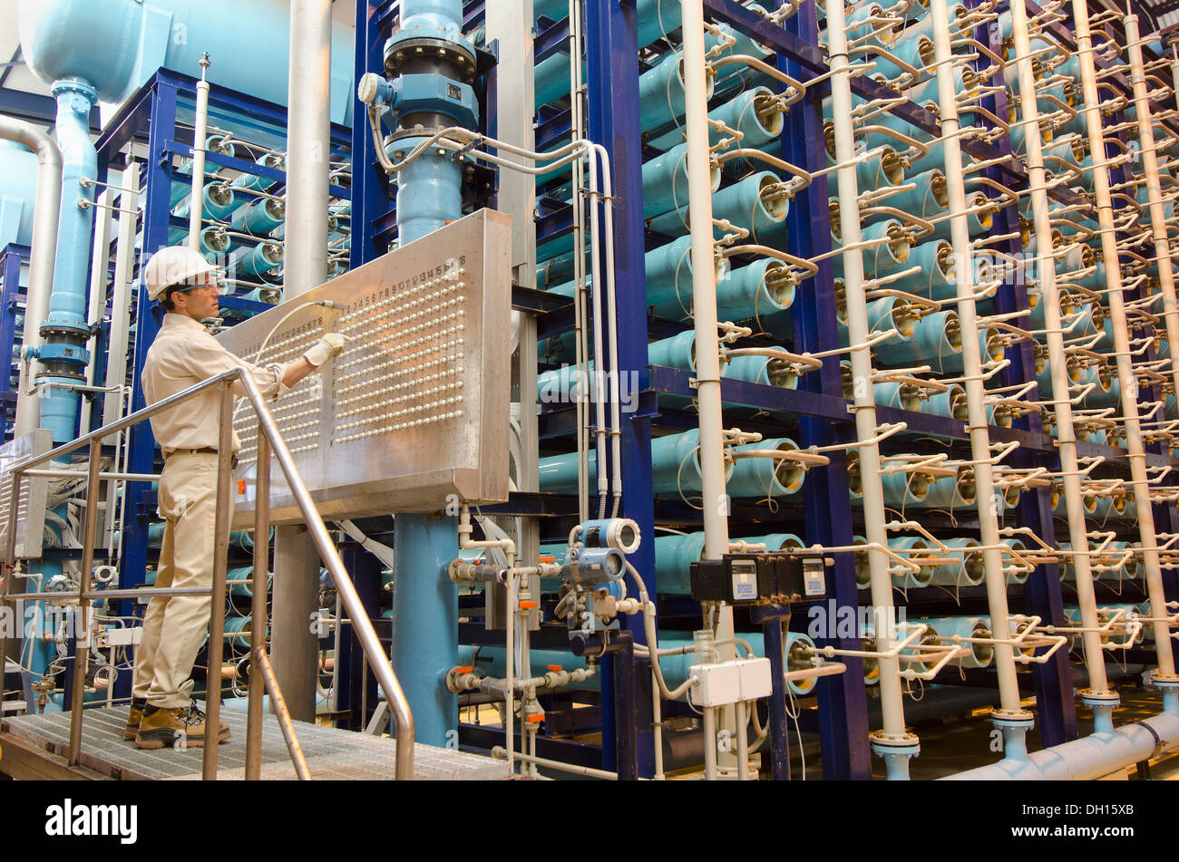Hispanic worker using machinery Stock Photo - Alamy