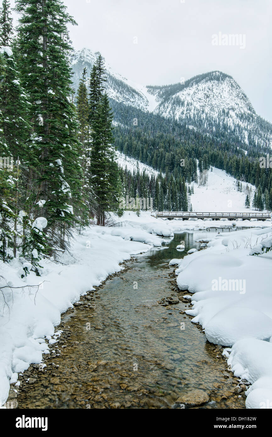 Rocky creek in snowy rural landscape Stock Photo - Alamy
