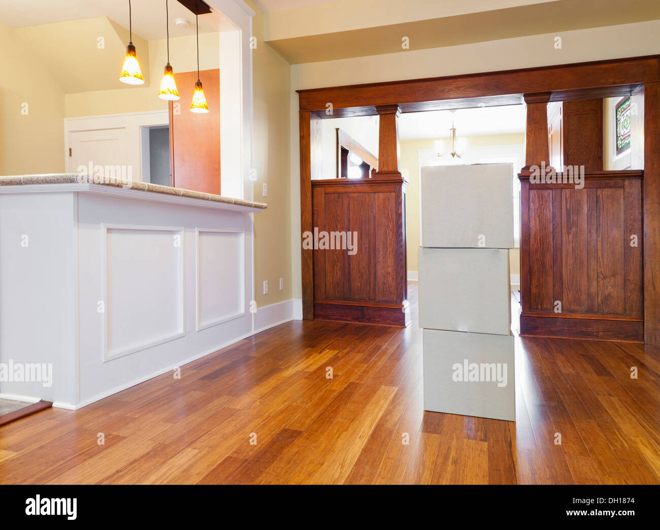 Cardboard boxes in new house Stock Photo - Alamy