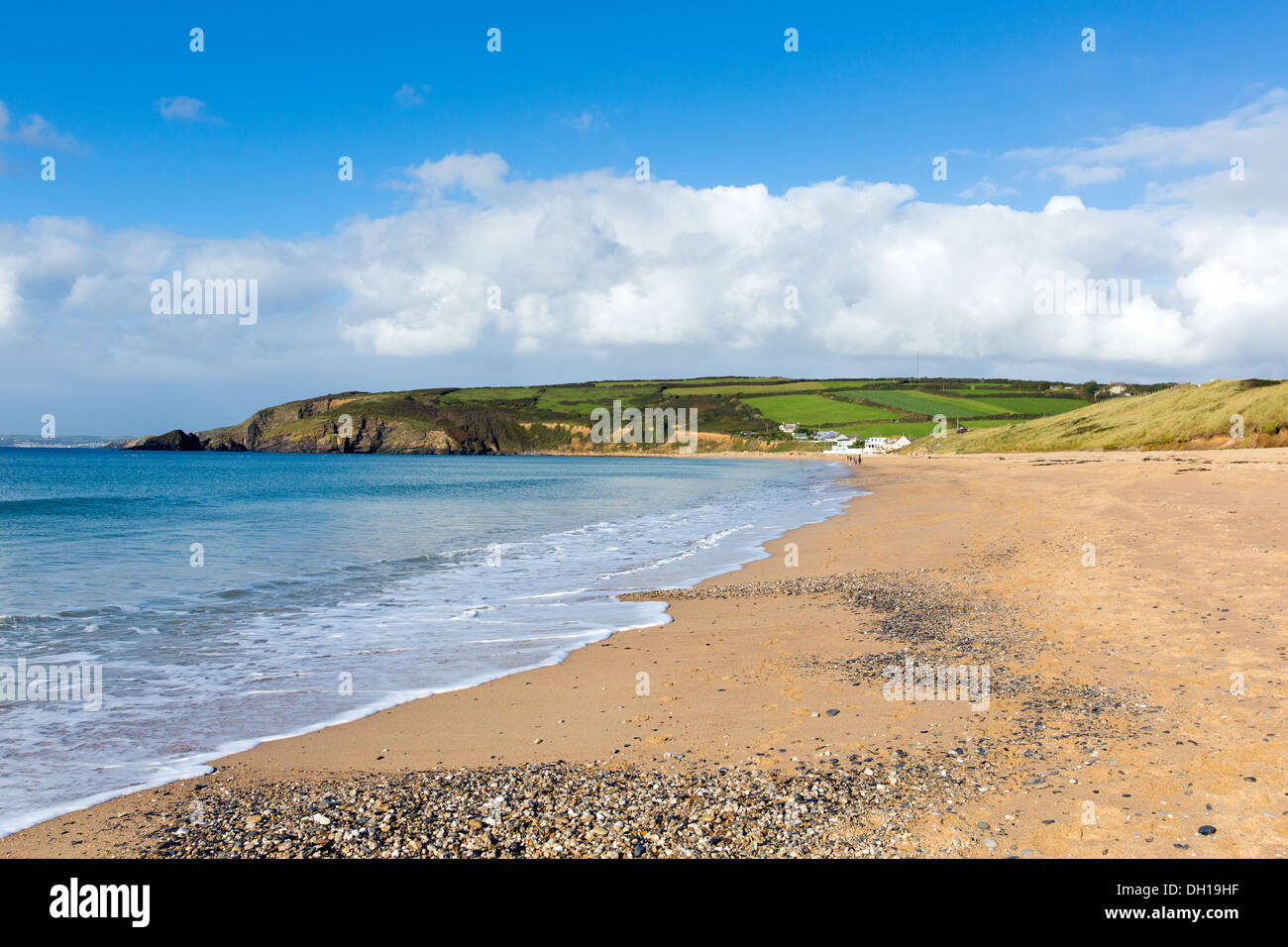 Beach and sea at Praa Sands Cornwall England with blue sky near ...