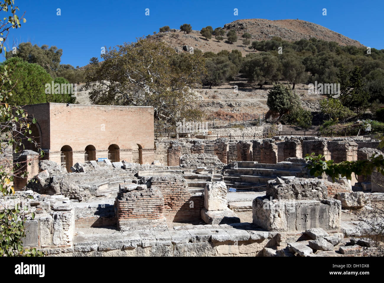 View on the ancient Amphitheater containing the Gortyn code, in the ...