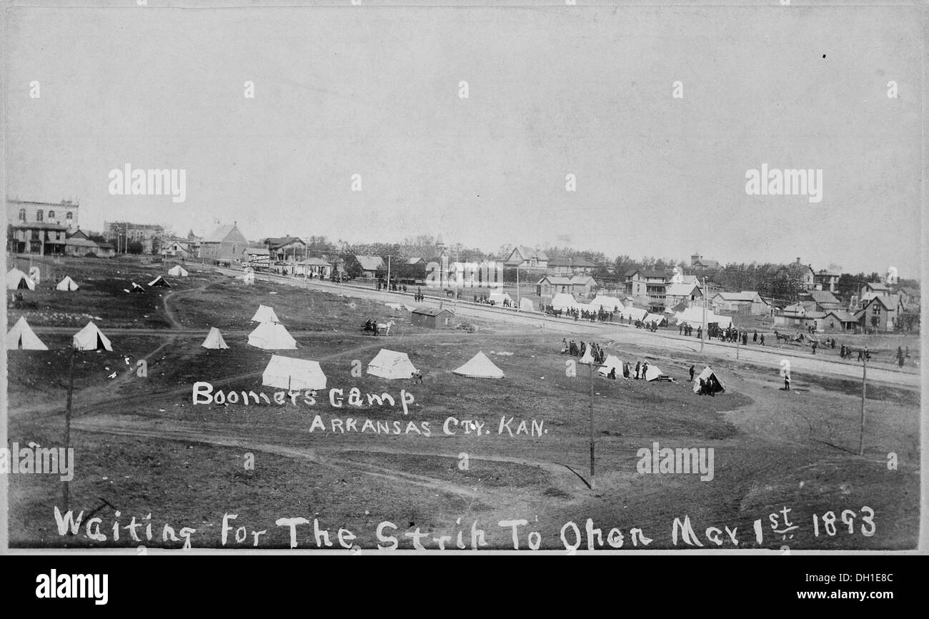 This image depicts Boomers camp in Arkansas City, Kansas, where people ...