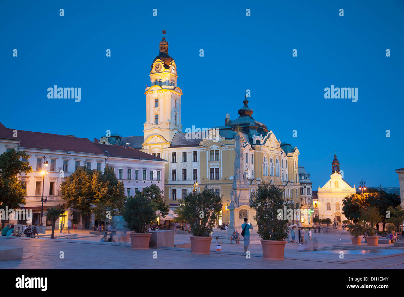 Szechenyi Square at dusk, Pecs, Southern Transdanubia, Hungary Stock ...