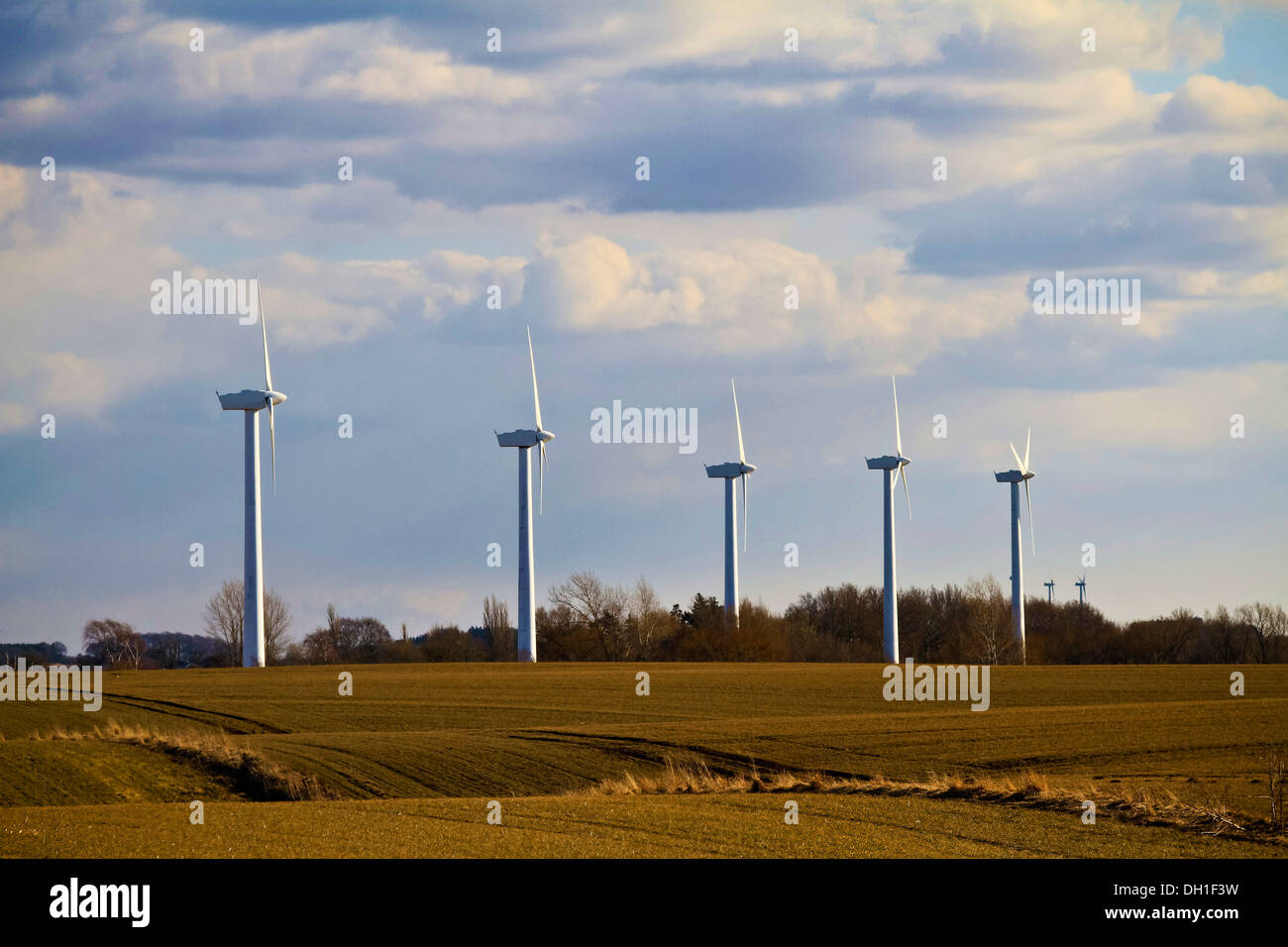 Field with wind turbines in a row, Denmark, Europe Stock Photo - Alamy