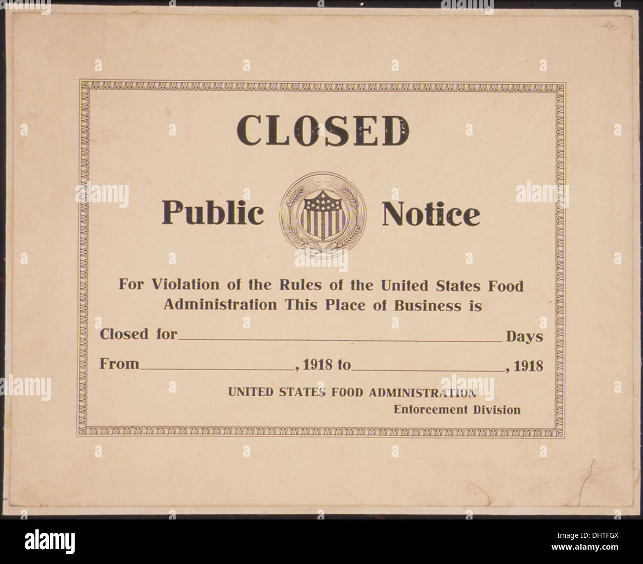A public notice indicating that a location has been closed due to a ...
