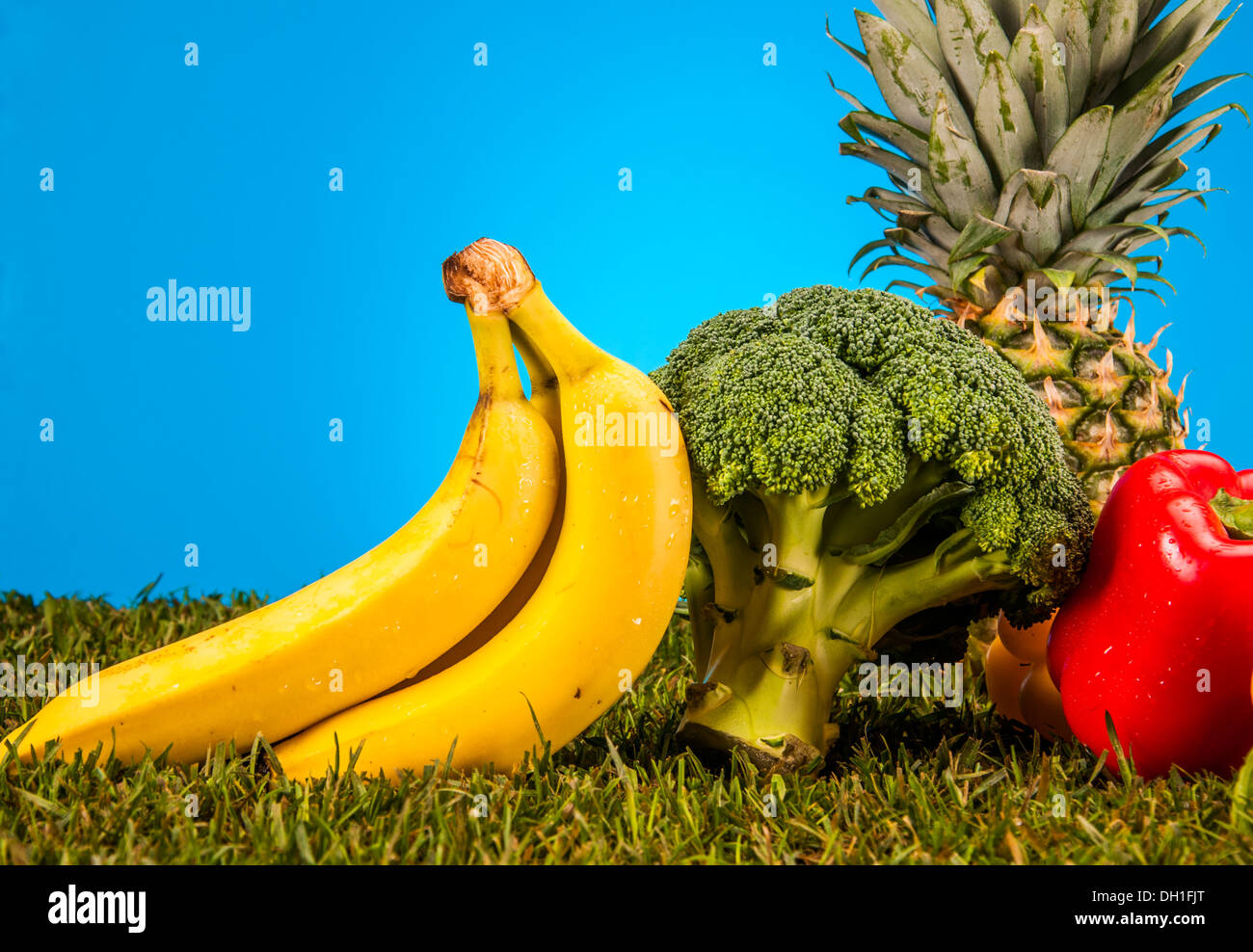 Fitness composition with fruits and vegetables Stock Photo - Alamy