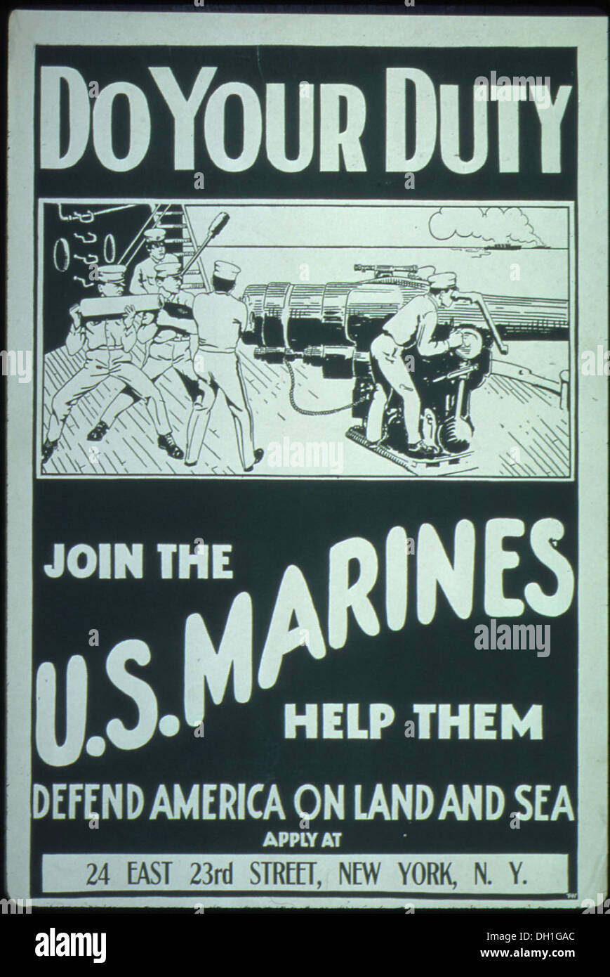 A U.S. Marine recruitment poster urging individuals to join the Marines ...
