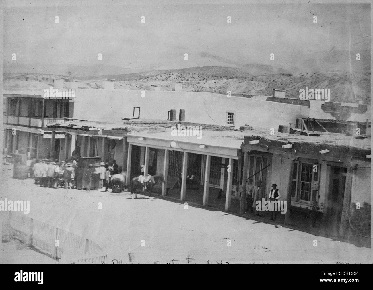 A historical scene from the East Side of the Plaza in Santa Fe, New ...