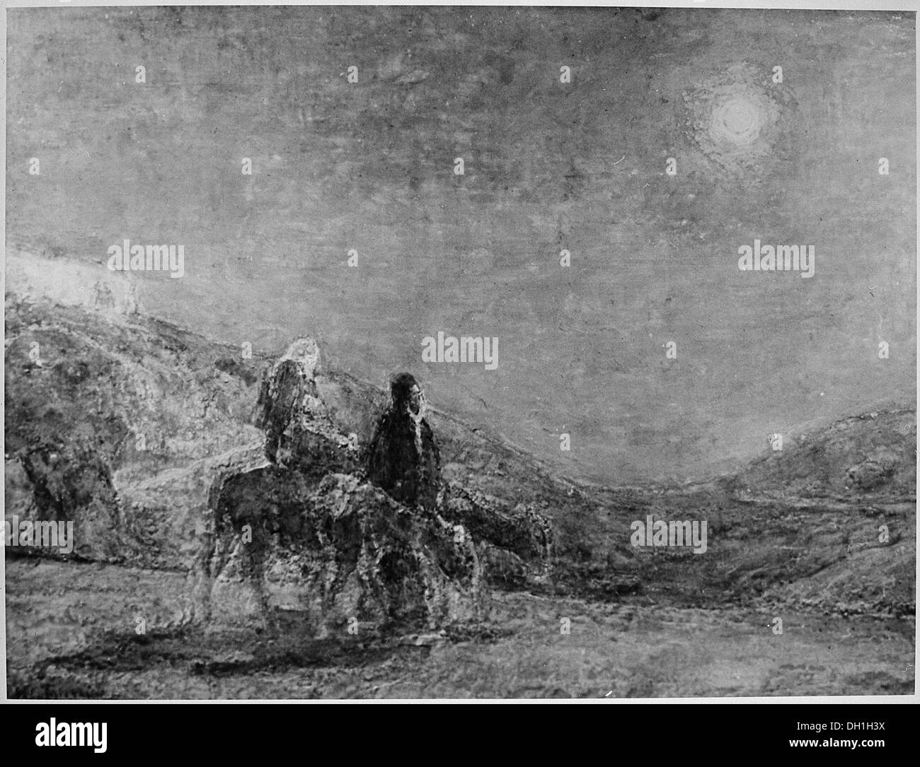 The photograph depicts the biblical scene of the Flight into Egypt ...