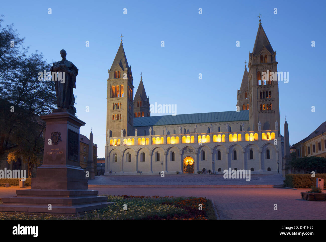 Basilica of St Peter at dusk, Pecs, Southern Transdanubia, Hungary ...
