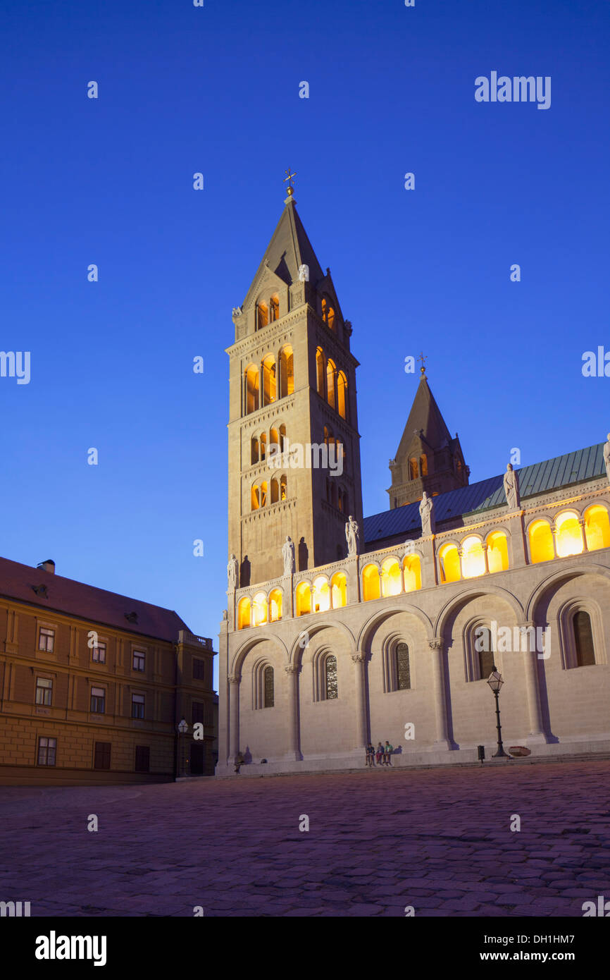 Basilica of St Peter at dusk, Pecs, Southern Transdanubia, Hungary ...