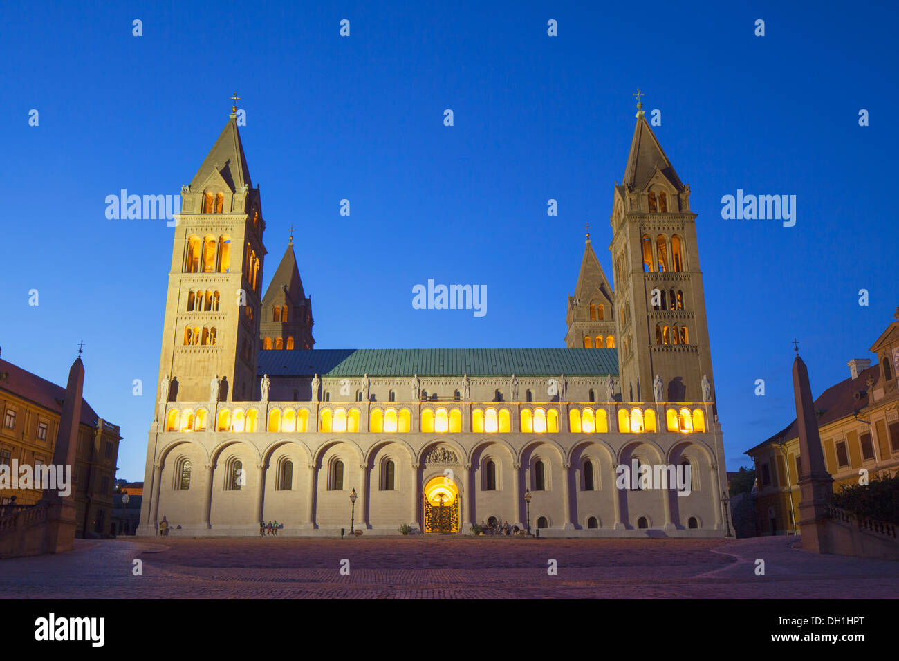 Basilica of St Peter at dusk, Pecs, Southern Transdanubia, Hungary ...