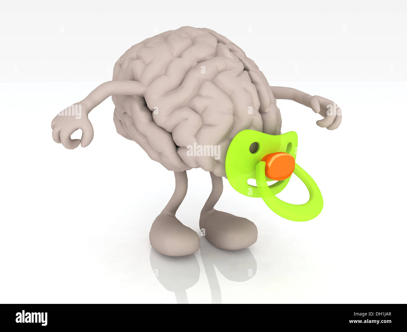 human brain with arms legs and pacifier, 3d illustration Stock Photo ...