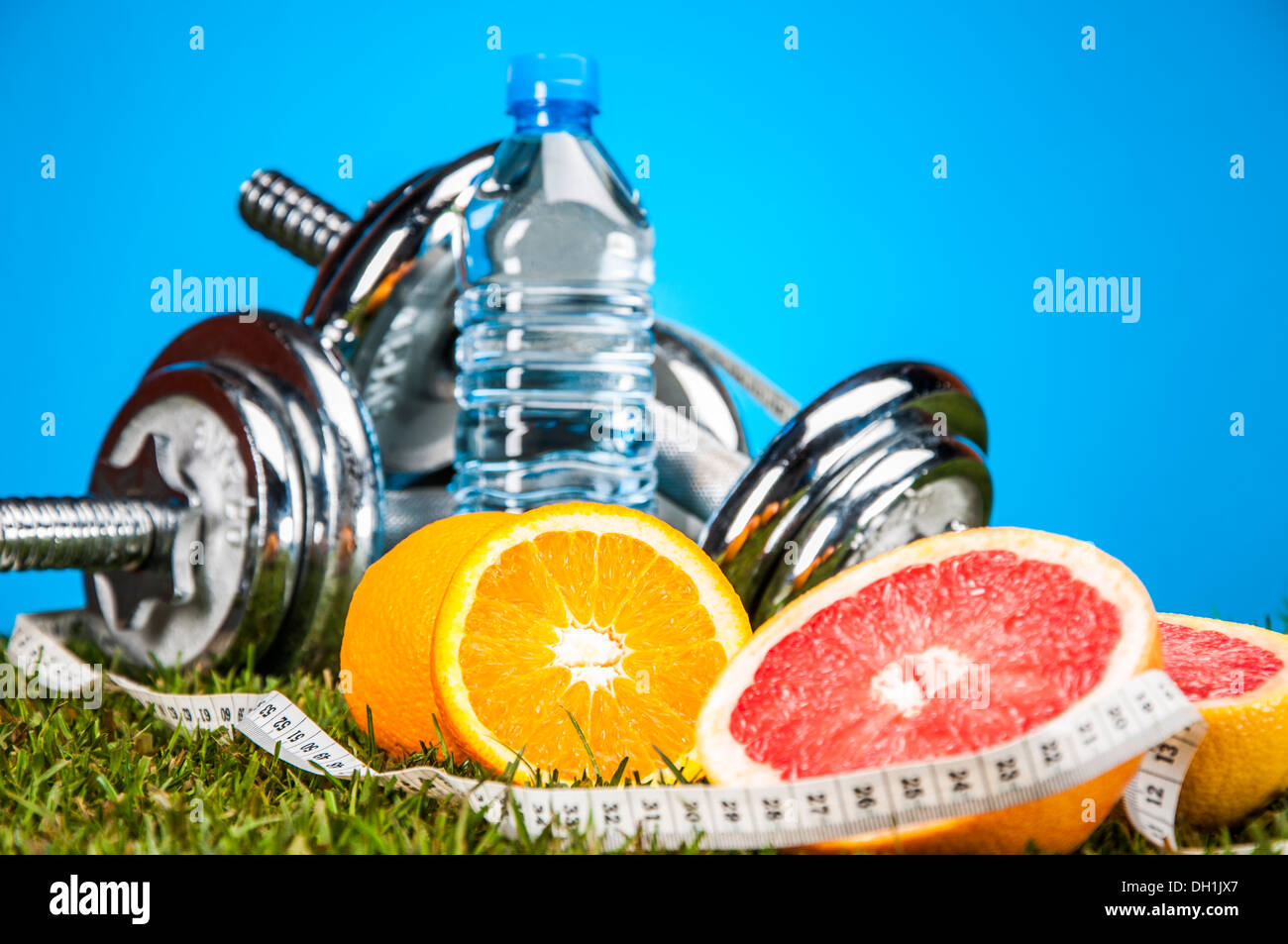 Fitness composition with fruits and vegetables Stock Photo - Alamy