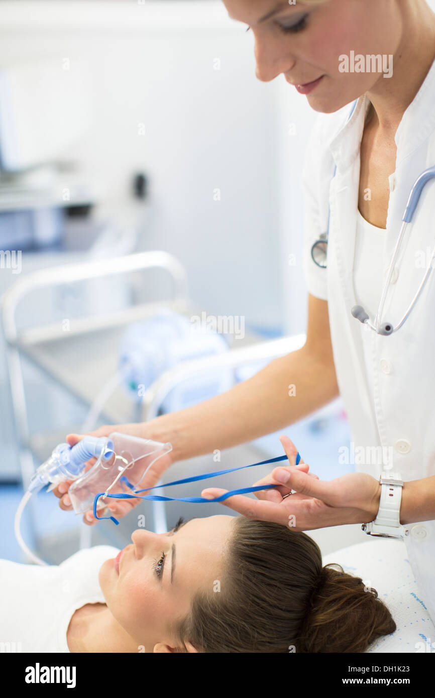 Female patient undergoing lung funtion test, Munich, Bavaria, Germany ...