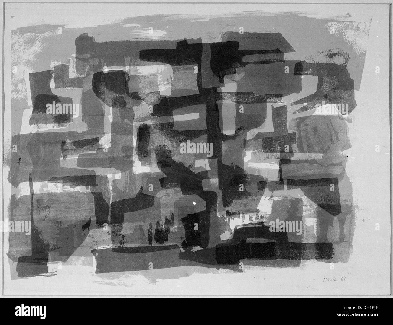 This abstract piece, titled 'Lines and Shapes,' was created in 1961. It ...