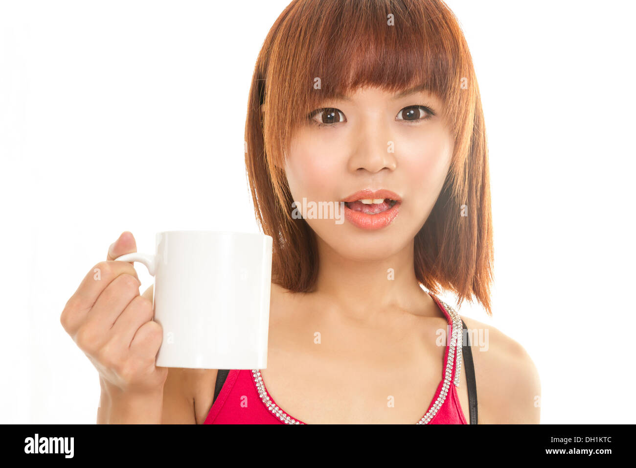 Chinese female with white coffee cup Stock Photo - Alamy