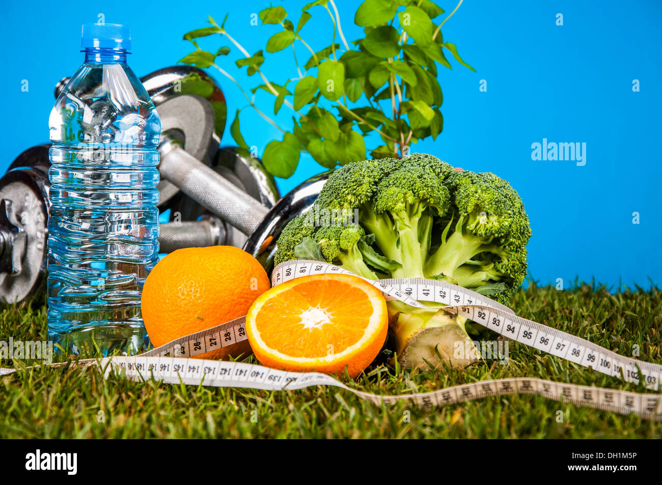 Fitness composition with fruits and vegetables Stock Photo - Alamy