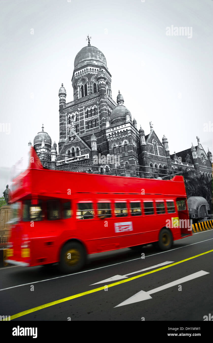 red BEST bus BMC bombay municipal corporation building mumbai ...