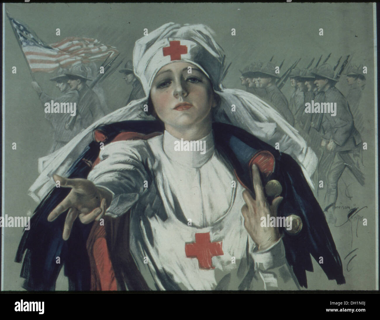 A Red Cross nurse pictured in a historical photograph, likely during a ...