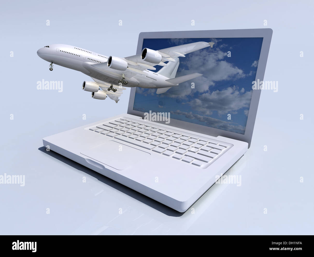 pc notebook and airplane, 3d illustration Stock Photo - Alamy