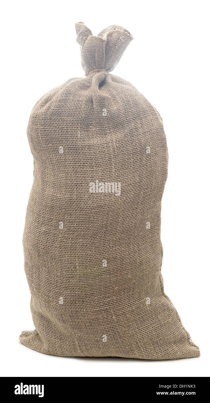 full burlap sack isolated on white background Stock Photo - Alamy