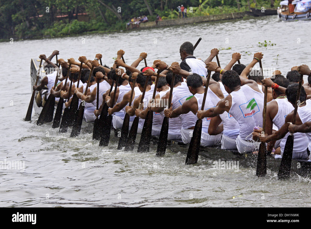 men rowing boat in race Punnamada Lake Alleppey Kerala India Stock ...