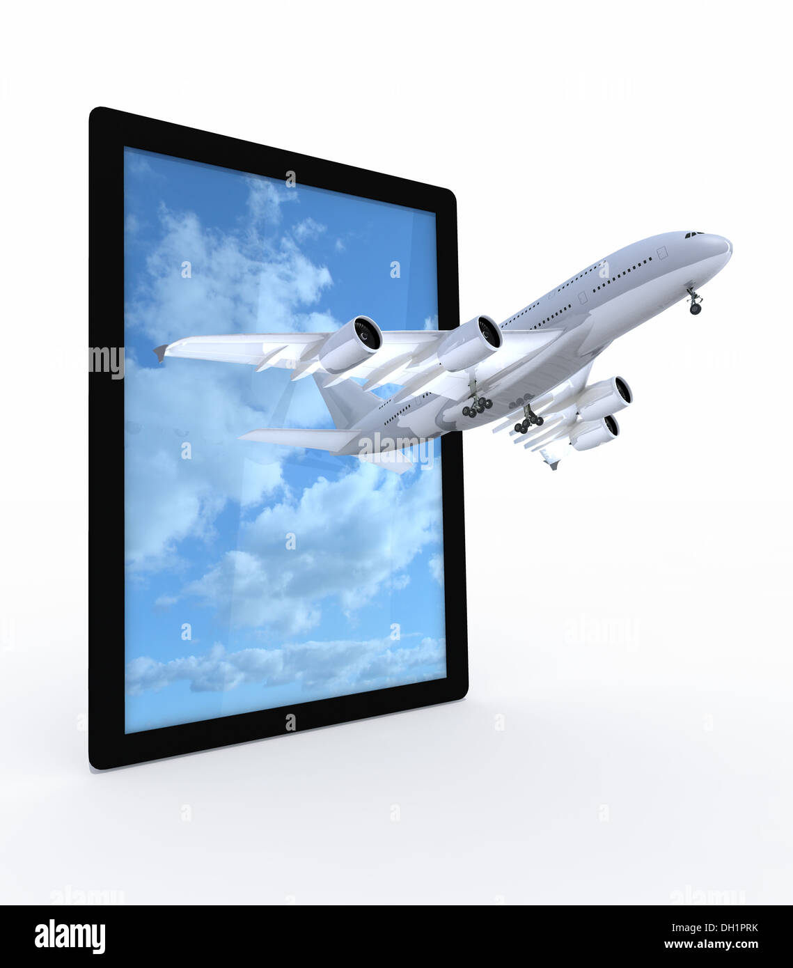 tablet and airplane, 3d illustration Stock Photo - Alamy