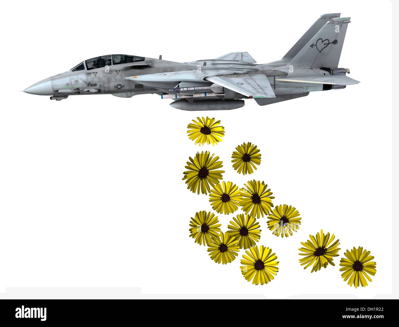 warplane launching yellow flowers instead of bombs, make love not war ...