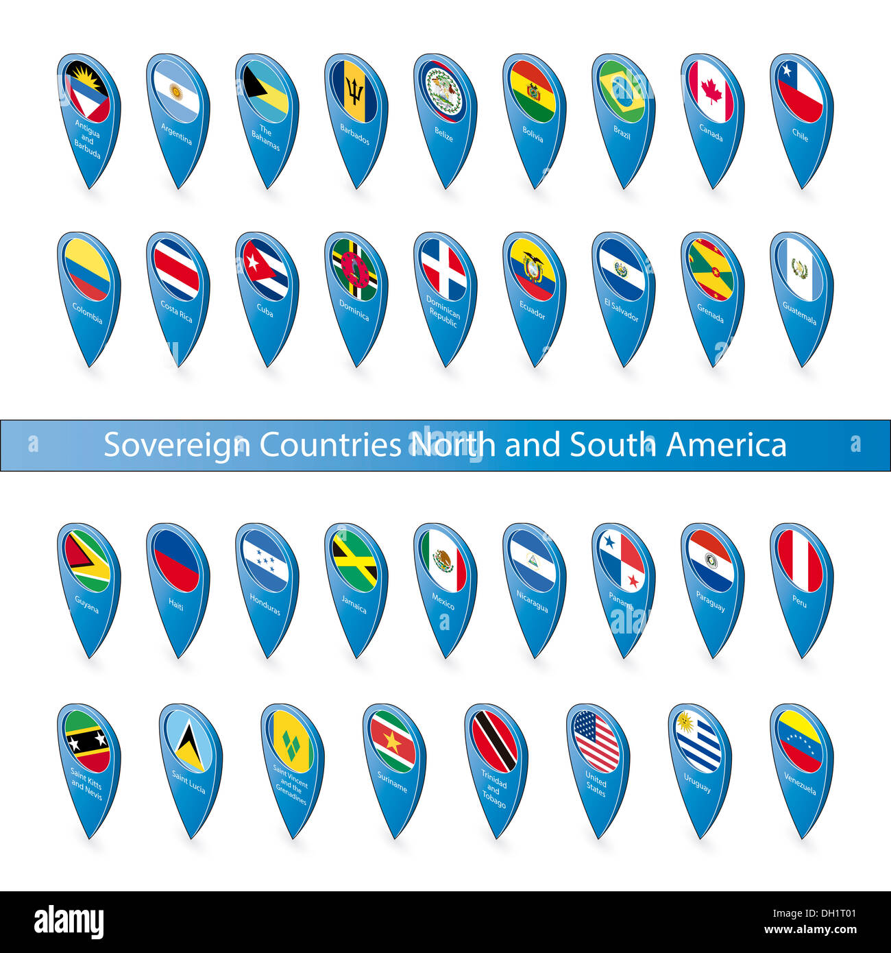 Pin flags of the Sovereign Countries North and South America Stock ...
