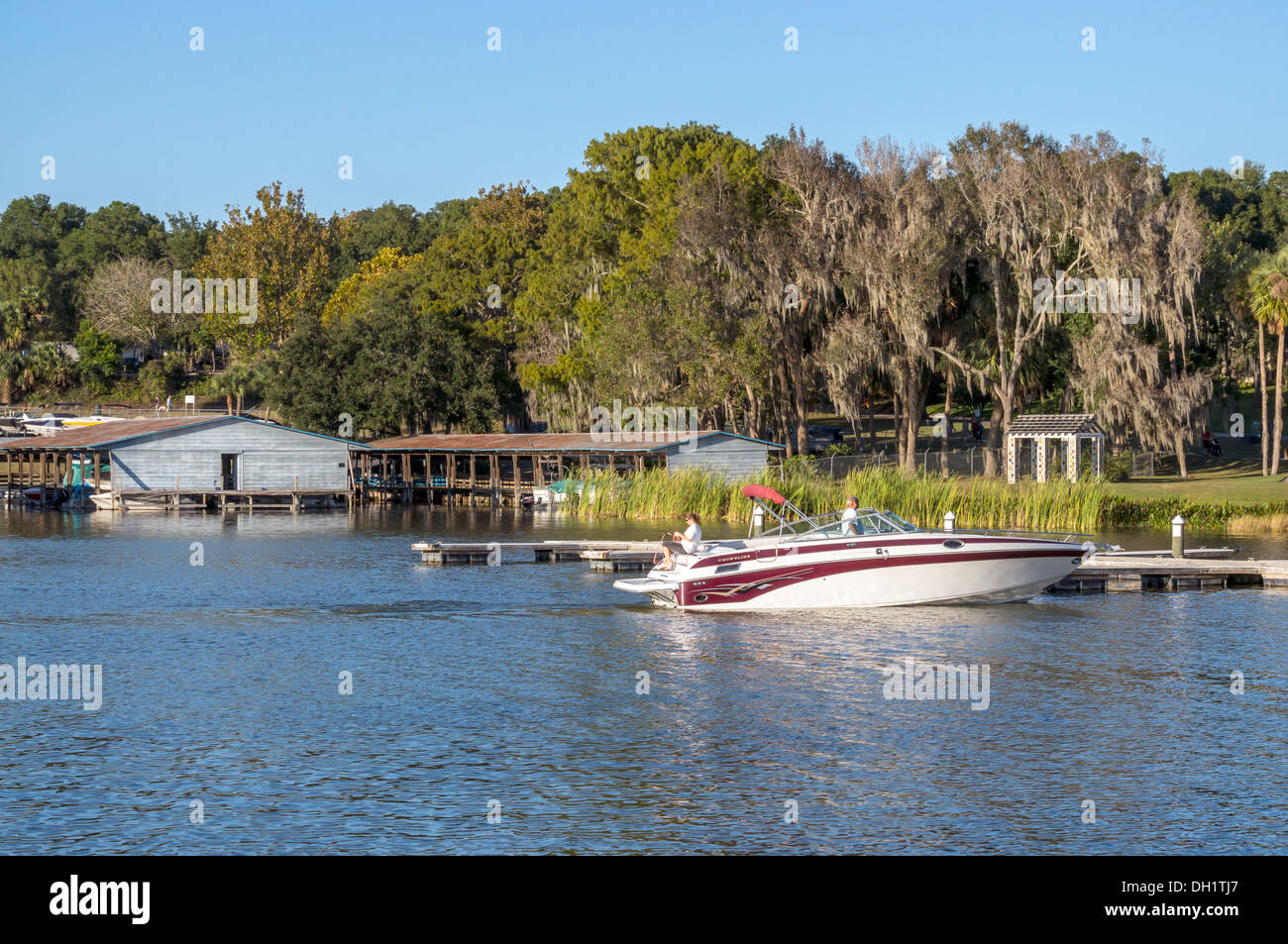 Crownline speedboat cruising in the Mount Dora harbor on Lake Dora in ...