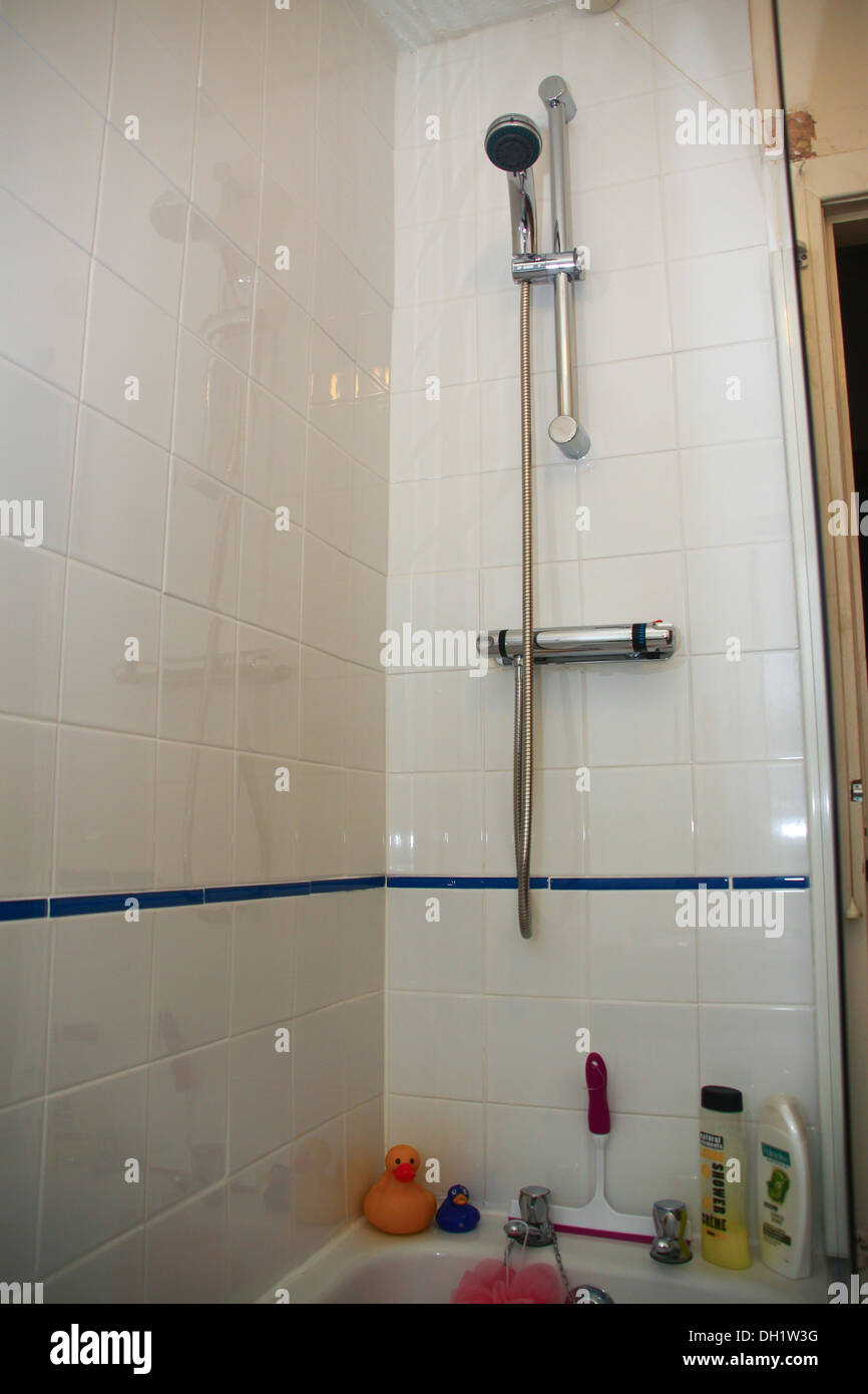 Thermostatic shower and bath in domestic bathroom Stock Photo - Alamy
