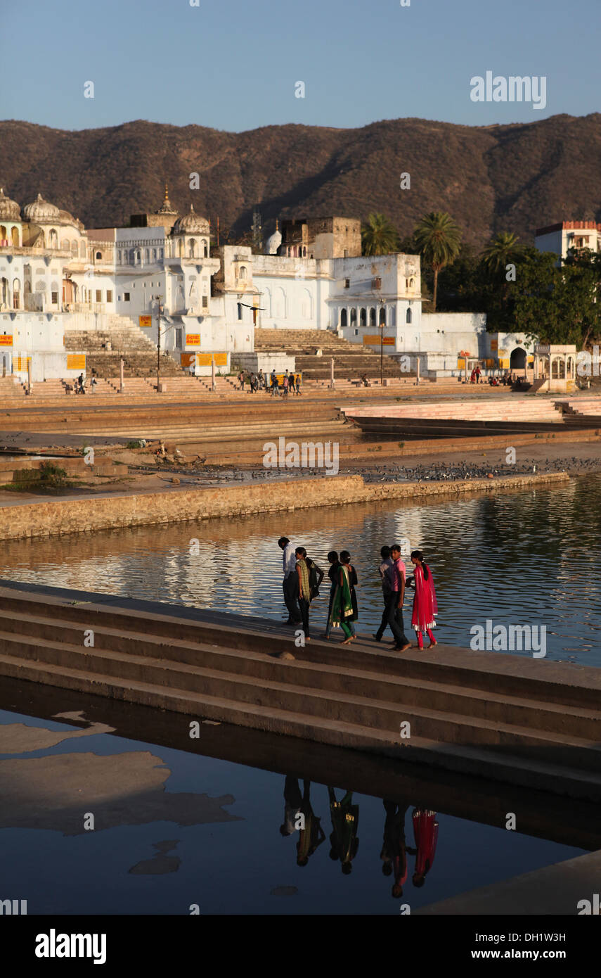 Group of tourist at a ghat, Pushkar, Rajasthan, India, Asia Stock Photo ...