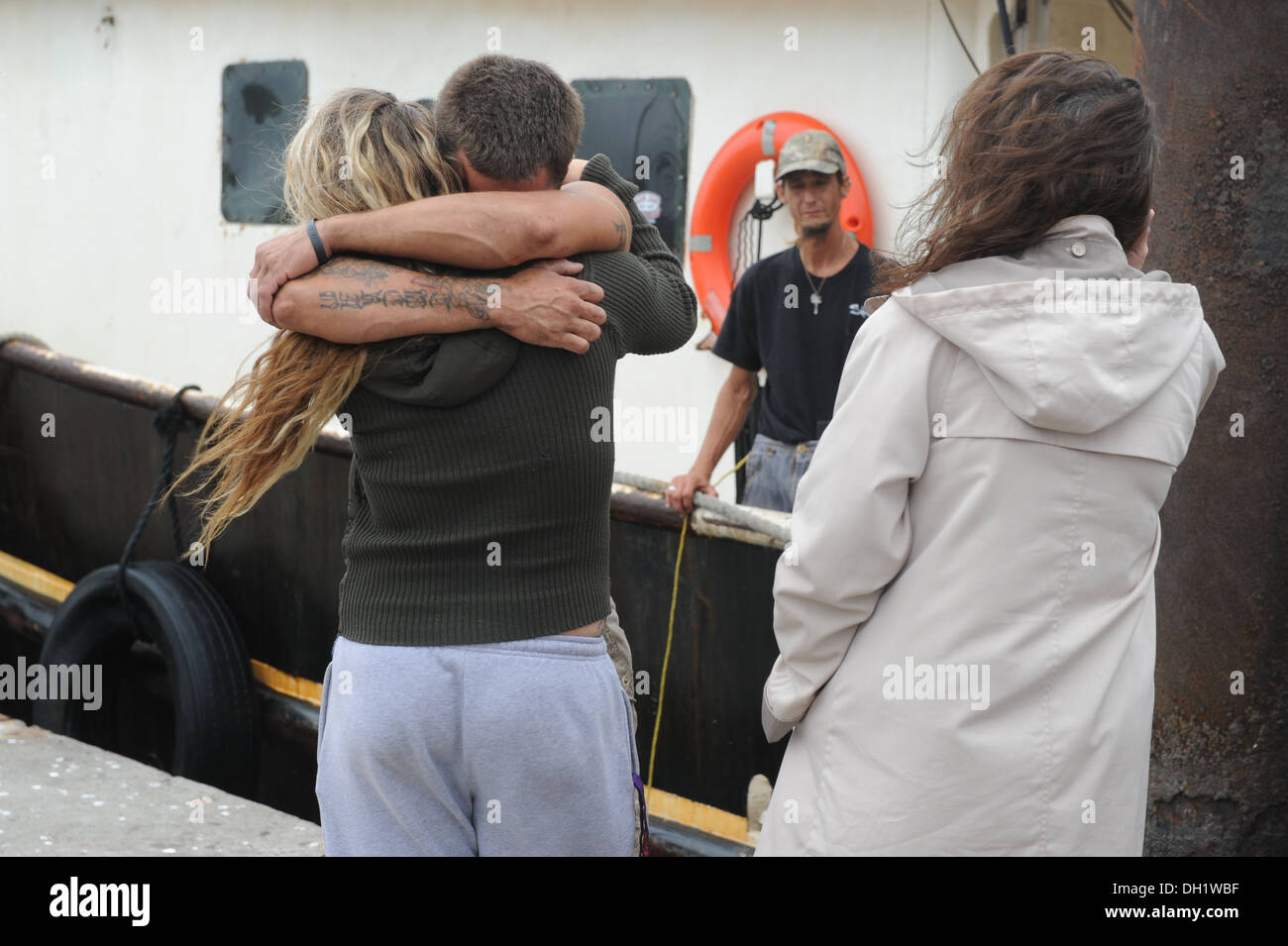 Brooke Peaver embraces her boyfriend Theran Thomas, a deckhand aboard ...