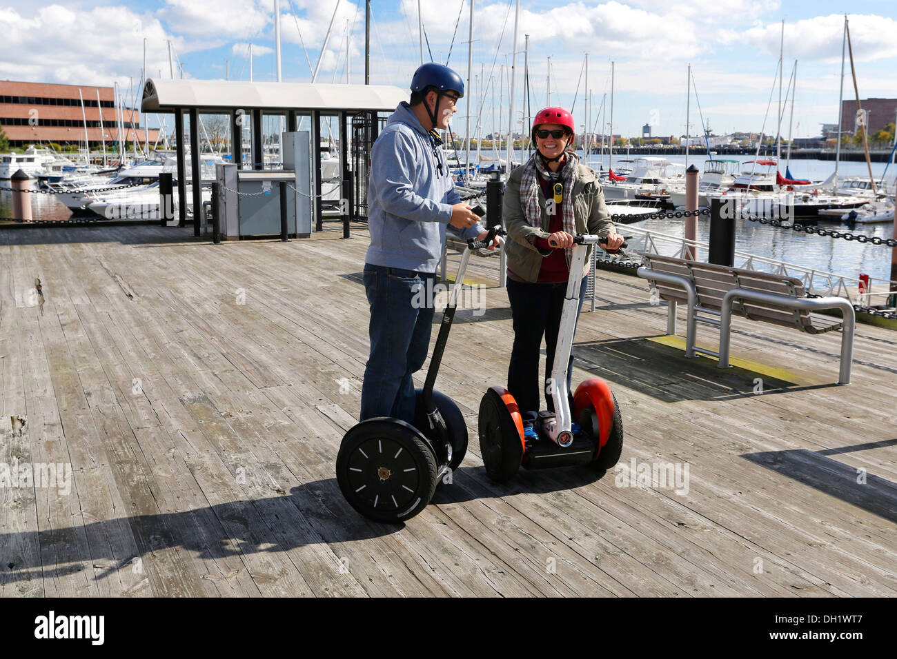Tourists riding segways round the port, North End of Boston ...