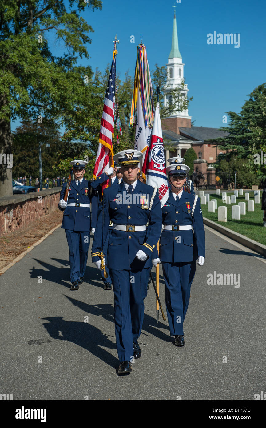 Coast Guardsmen in the Ceremonial Honor Guard participate in an ...