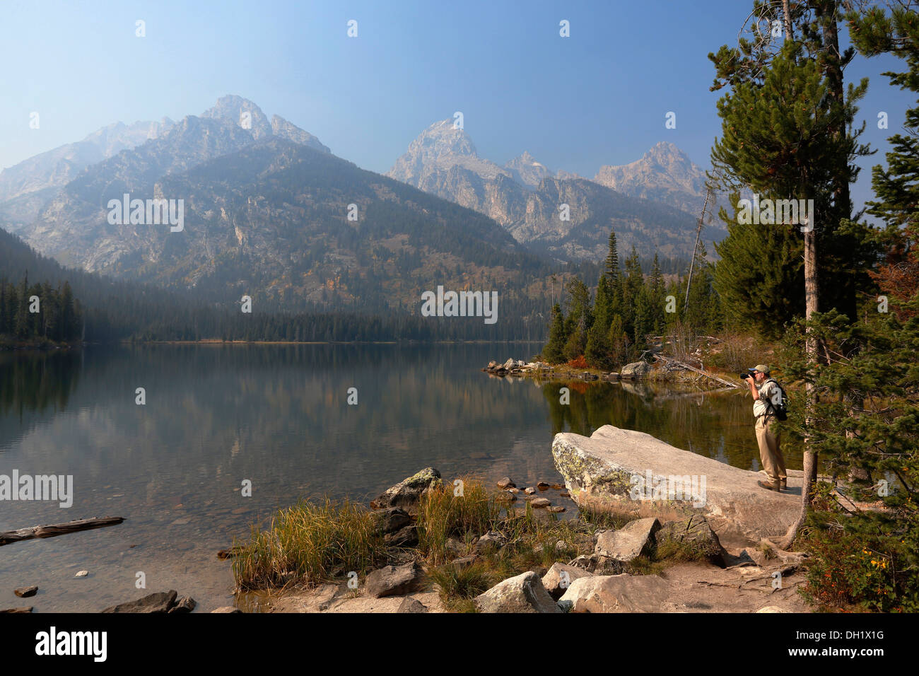 Taggart Lake with a photographer, Grand Teton National Park, Wyoming ...
