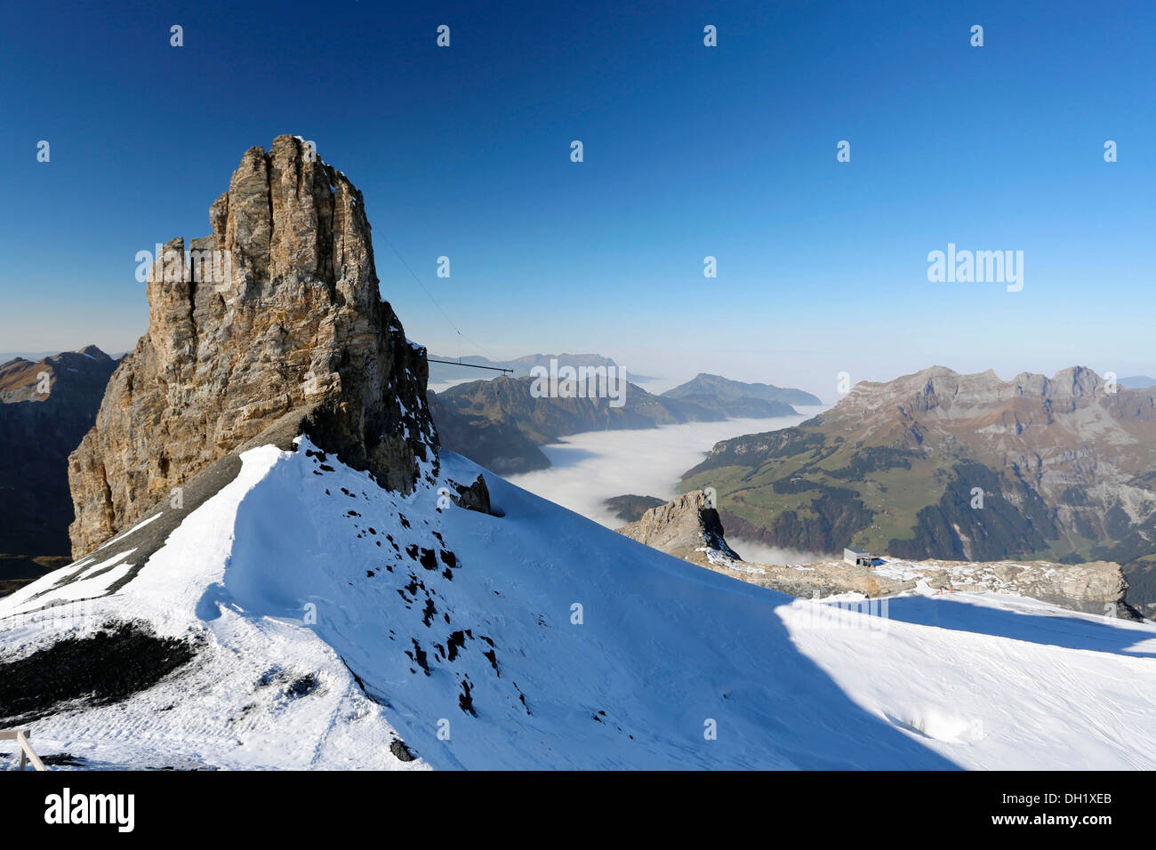 View over a sea of fog, Titlis Mountain, Obwalden, Switzerland, Europe ...
