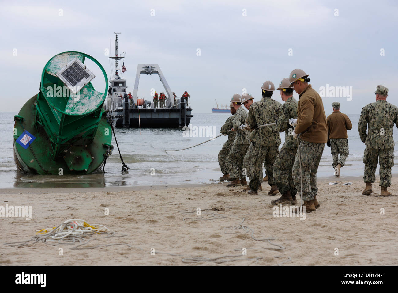 Navy sailors from Amphibious Construction Battalion 2, Beachmaster Unit ...