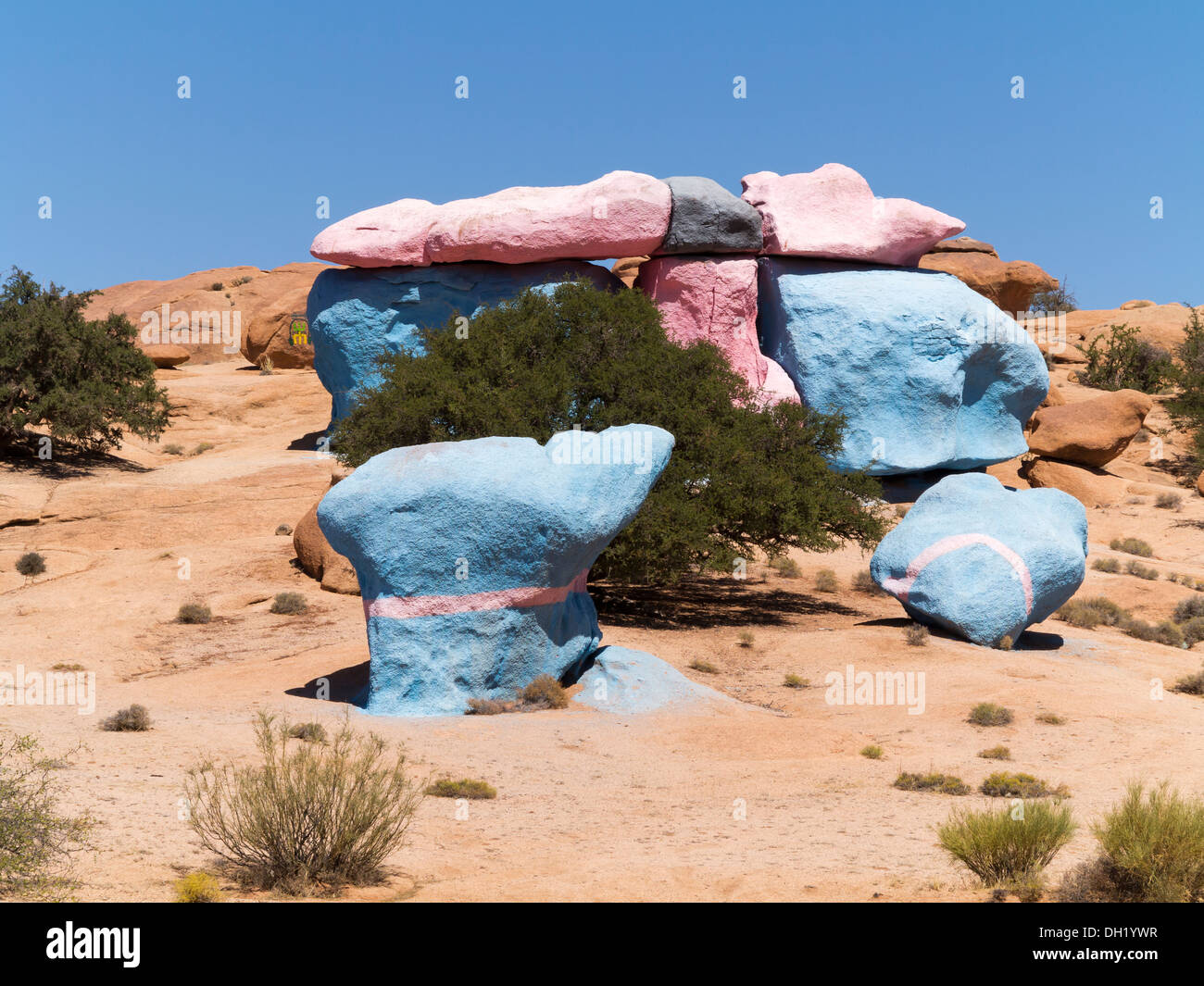 The blue painted granite rocks of Tafaroute in the Anti Atlas mountain ...
