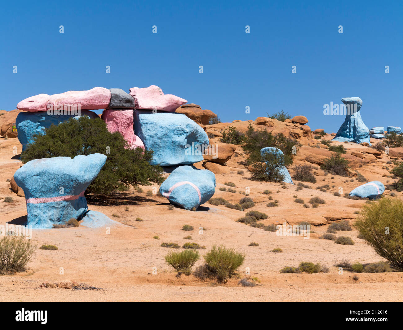 The blue painted granite rocks of Tafaroute in the Anti Atlas mountain ...