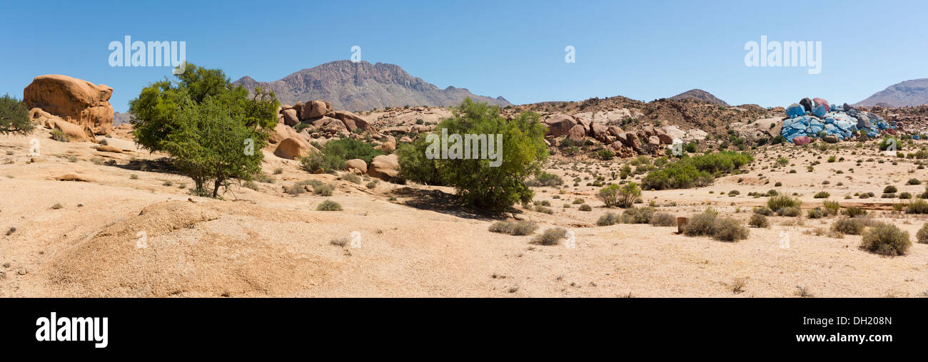 The blue painted granite rocks of Tafaroute in the Anti Atlas mountain ...
