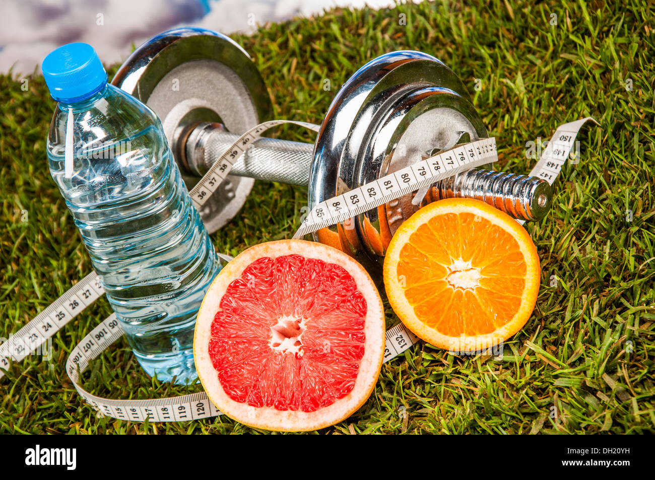 Fitness composition with fruits and vegetables Stock Photo - Alamy
